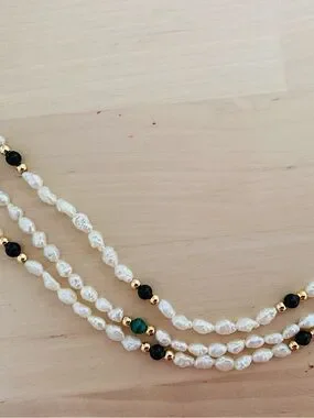 Jewelry | Vintage Handmade 3 Strand White Pearl Necklace With Green And ...